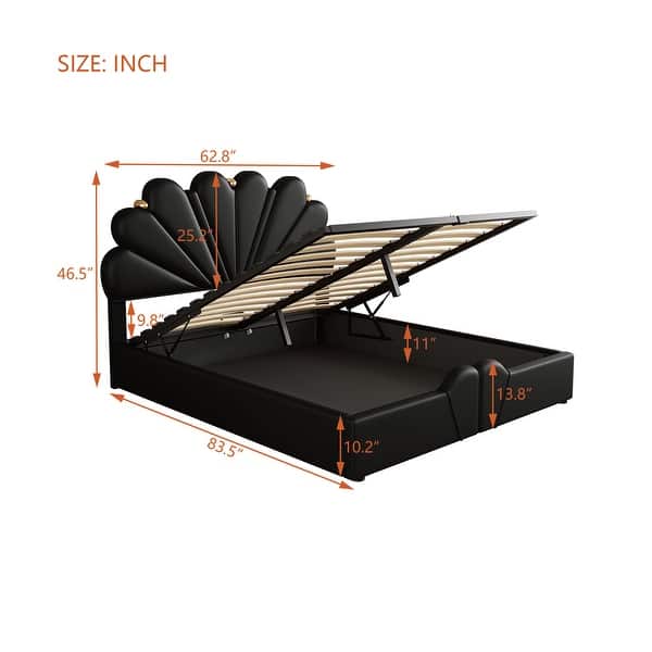 Queen Storage Bed Coral-Shaped Headboard Upholstered Platform Bed Frame ...