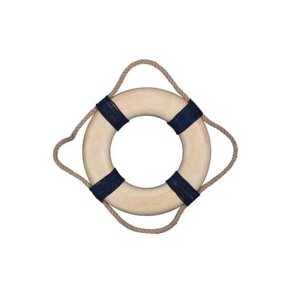 Vintage Decorative White Lifering with Blue Rope Bands 10" - 10" L x 2 ...