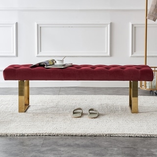 Velvet Upholstered Dark Burgundy Bench with Gold Metal Legs - Bed Bath ...