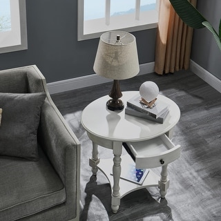 Solid Wood Oval End Table with Drawer and Storage Shelf, 28 ...