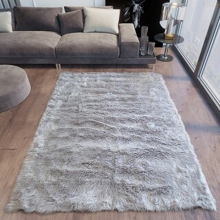 RugBerry Faux Sheepskin Rug Shaggy Modern Area Carpet Shag Light Gray ...