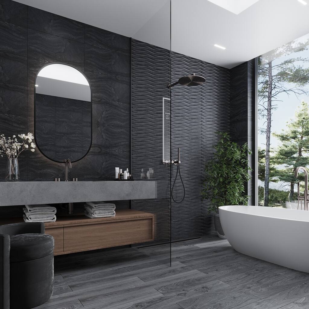 Apollo tile 12" x 40" Ripple Matte Gray Ceramic Tile (15.93 sq ft/case ...