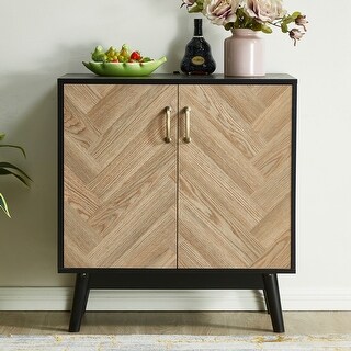 Durable Black Two-Tone Sideboard with Wood Grain Texture, Adjustable ...