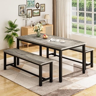 Grondin Rectangle Dining Table with Two Benches, Space-Saving Dining ...