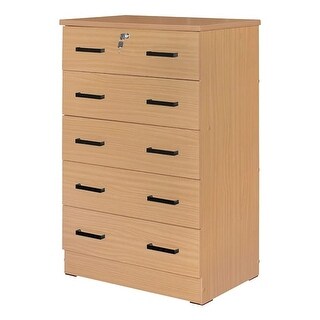 Modern 5 Drawer Wooden Bedroom Dresser with Lock in Beech - Bed Bath ...