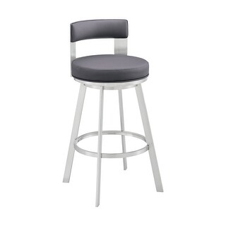 Nova 30 Inch Swivel Barstool, Panel Back, Silver, Dark Gray Faux ...