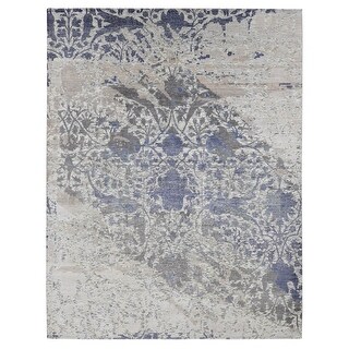 Hand Knotted Ivory Transitional with Wool & Silk Oriental Rug (9' x 11 ...