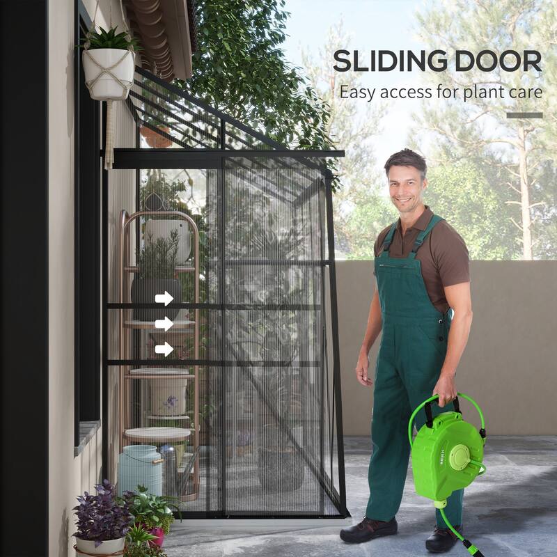 Outsunny 8' x 4' Lean-to Polycarbonate Greenhouse, Walk-in Hobby Green ...