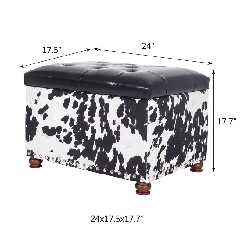 Adeco 24'' Rectangular Upholstered Storage Ottoman Fabric Foot stool ...