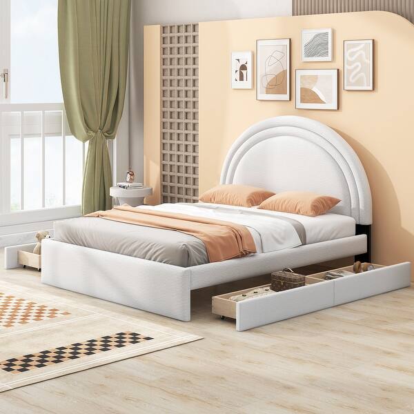 Upholstered Platform Bed, Full Size Teddy Bed Frame with 4 Drawers for ...