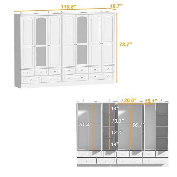 Modular Majesty Double Wardrobe Mirror-Front Storage Closet Armoires ...