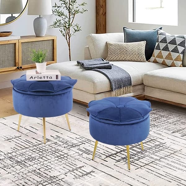 Modern Round Velvet Storage Ottoman (Set of 2) Upholstered Footrest ...
