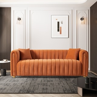 79.92" Modern Vertical Channel Tufted Velvet Sofa,Comfortable Sofa for ...