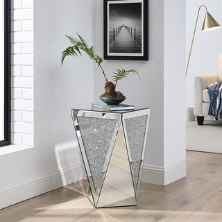 Inverted Triangular Mirrored Side Table, Crystal Diamond-Inlaid Small ...