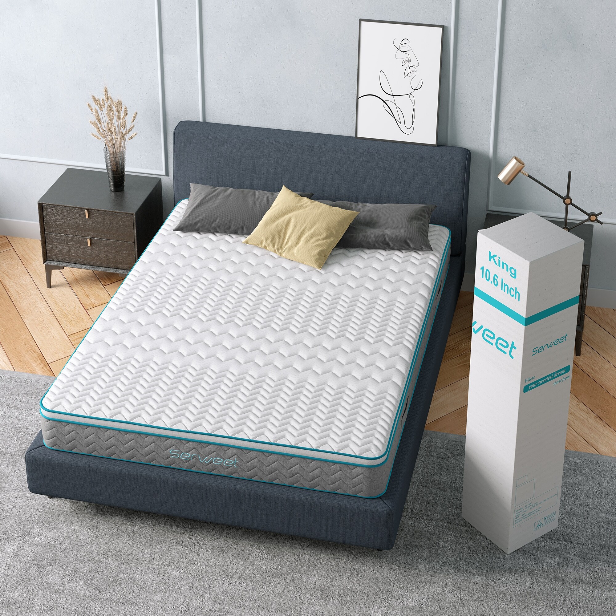 Serweet 8 Inch Bamboo Charcoal Memory Foam Hybrid Mattress Queen