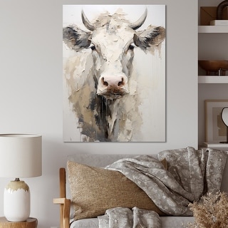 Designart "Minimalism Beige Cow Portrait" Cow Animal Wall Art - Bed ...