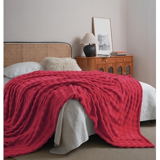 Burgundy Soft Plush Cozy Warm Fleece Bubble Textured Bed Throw Blanket ...