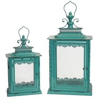 Set of 2 Antique Finished Teal Blue Candle Lanterns 20.75" - Bed Bath ...