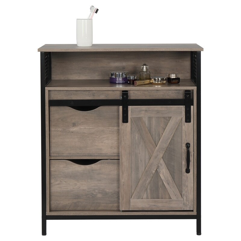 Sliding Door Two-Drawing Two-Layer Rack Bathroom Cabinet - Bed Bath ...