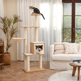 65.6'' Modern Wood Multi-Level Cat Tree for Large Cats - Bed Bath ...