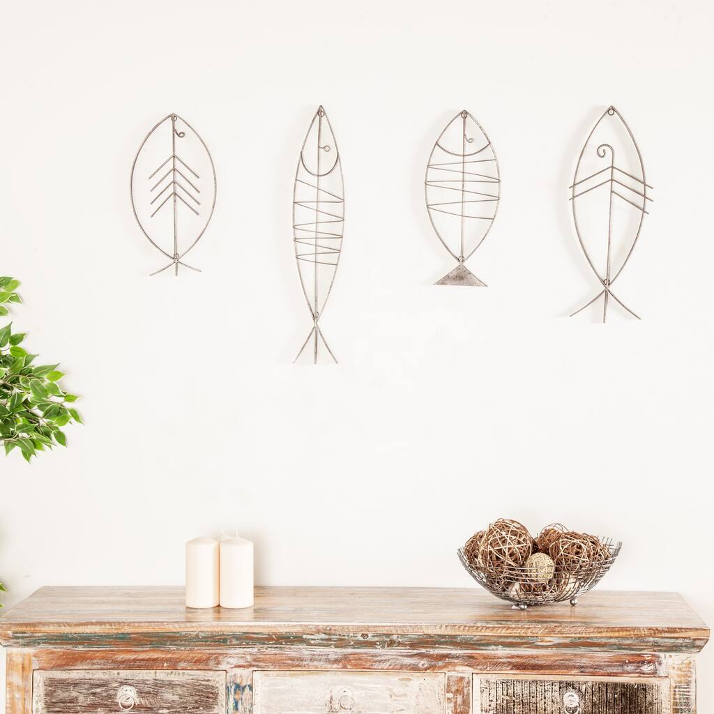 Black Metal Indoor Outdoor Wire Fish Home Wall Decor (Set of 6 ...