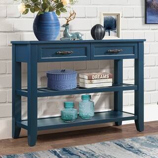Navy Blue Mid-Century 42.01" Console Sofa Table, 2 Drawers, 2 Tiers ...