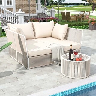 Outdoor Chaise Lounge Set of 2, Patio Metal Daybed with Clear Tempered ...
