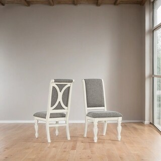 Set of 2 Rolled Back Fabric Upholstered Dining Chairs with Wood Legs ...