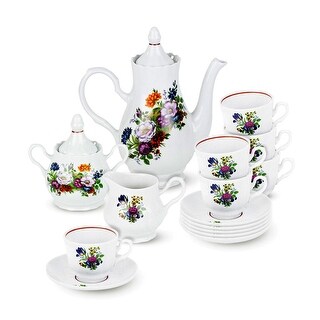 STP-Goods Flower Bouquet 15Pc Porcelain Coffee Set for 6 - Bed Bath ...