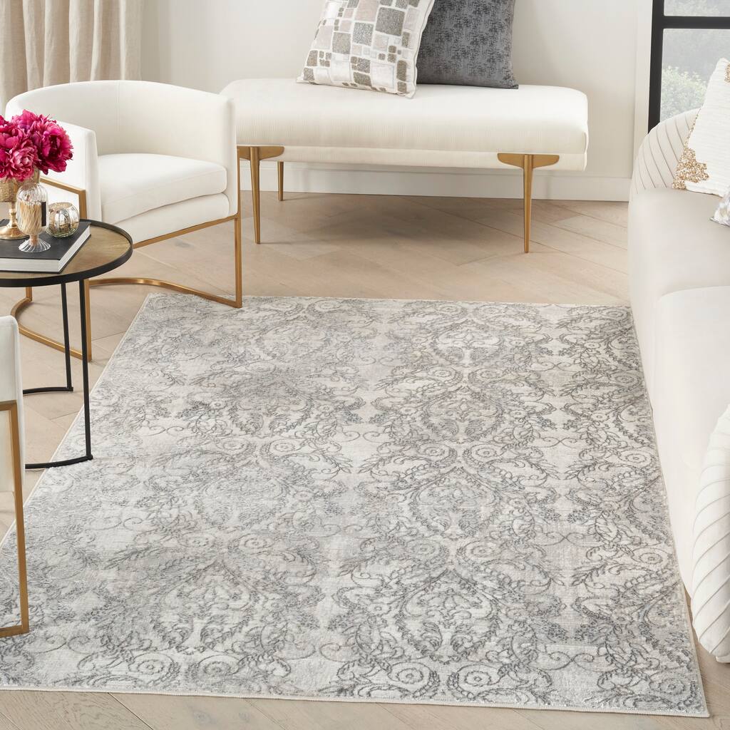 Nourison Iliana Indoor only Grey Damask Area Rug - Overstock - 37871541