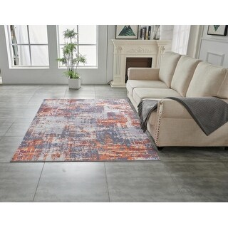 Abstract Design Machine Washable Grey Brown and Rust Area Rug,2' x 3 ...