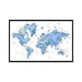 iCanvas "World Map With Main Cities Simeon" by blursbyai Framed - Bed ...