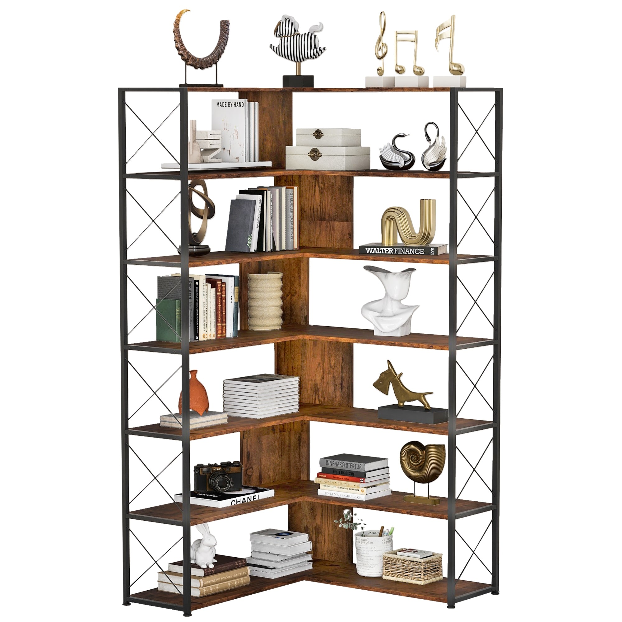 7 Tier L-Shaped Corner Bookcase with Metal Frame - Bed Bath & Beyond ...