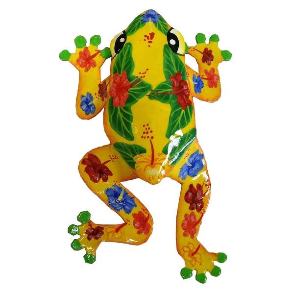 Tropical Hibiscus Floral Tree Frog Haitian Metal Art Yellow - Bed Bath ...