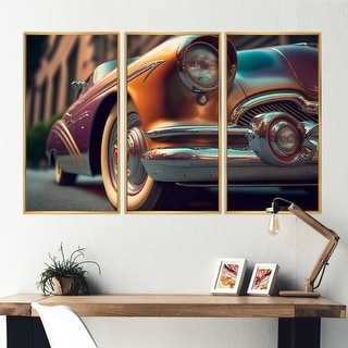 Designart "Close-up Of Classic Retro Car I" Retro Car Framed Canvas ...