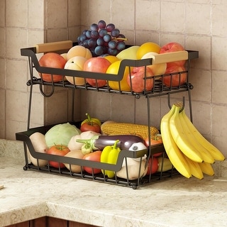 3 Tier Countertop Fruit Basket with 2 Banana Hangers for Kitchen - Bed ...
