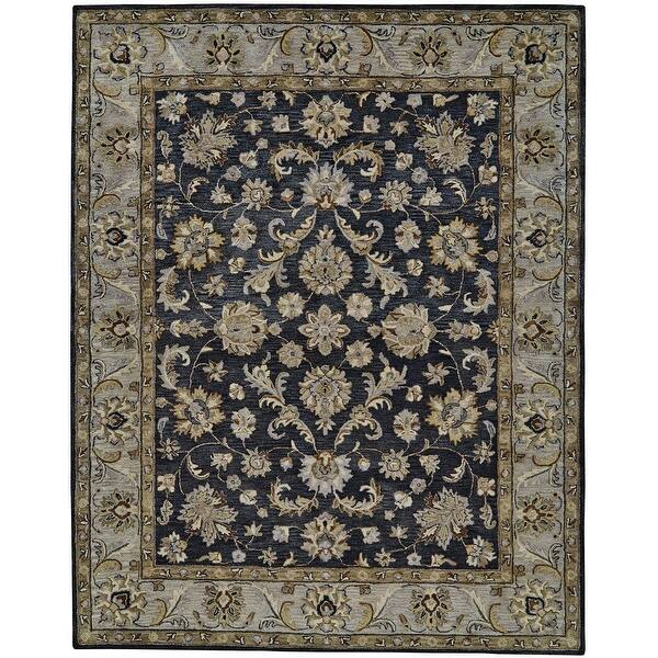 5' X 8' Blue Gray And Taupe Wool Floral Tufted Handmade Stain Resistant ...