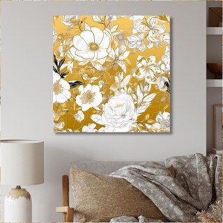 Designart "Floral Gold Glam Blossoming Wild White Roses" Rose Wall Art ...