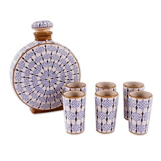 NOVICA Artisan Handblown Ceramic Painted Tequila Decanter Blue Mexico ...