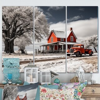 Designart "Red Turck On Farmhouse Country Winter" Farmhouse Wall Art ...