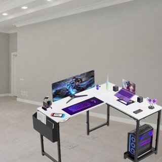 Sleek L Shaped Computer Desk, Waterproof Desktop, Side Storage & CPU ...