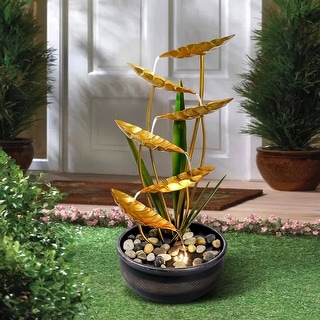 22.6" H Indoor/Outdoor Cascading Metal Leaves Waterfall Fountain - Bed ...
