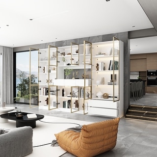 Sleek Tall Modular Display Cabinet with LED Lighting - Bed Bath ...