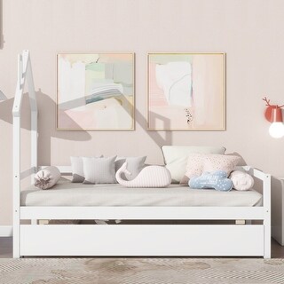 White Twin Size Wooden Daybed Frame with House-Shaped Headboard - Bed ...