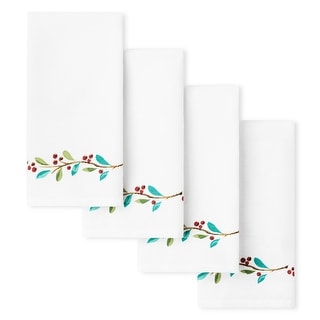 FIESTA Holly Sprig Holiday Border Napkins 4-Pack Set, White/Red/Green ...