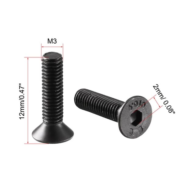 M3x12mm 10.9 Carbon Steel Countersunk Head Hex Socket Screw Black 50pcs ...