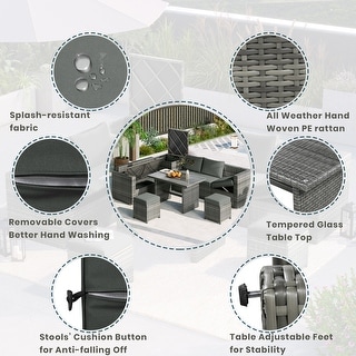 6-Piece Patio Wicker Sectional Set with Adjustable Seat,Storage Box ...