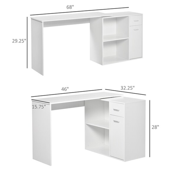 HOMCOM L Shaped Corner Computer Desk Workstation with Rotating Storage Shelves and Drawer for Home Office On Sale Bed Bath Beyond 31690678