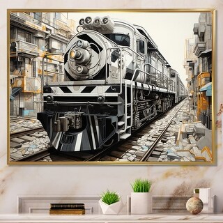Designart "Grey Train Geometric Momentum" Transportation Framed Wall ...