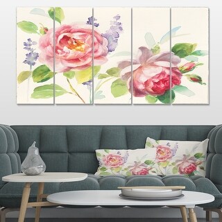 Designart "Watercolor Roses Bouqet" Shabby Chic Canvas Artwork Print ...
